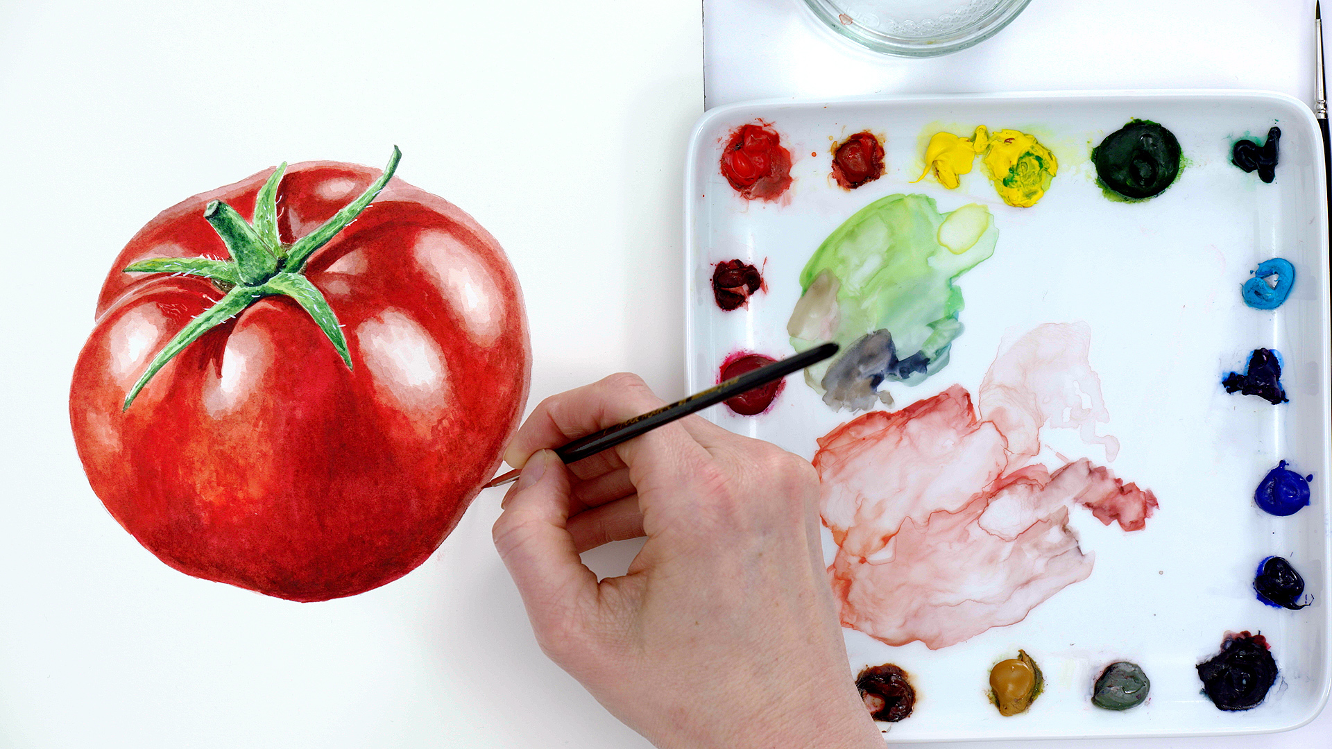 How to paint a realistic watercolor tomato - Nature Studio