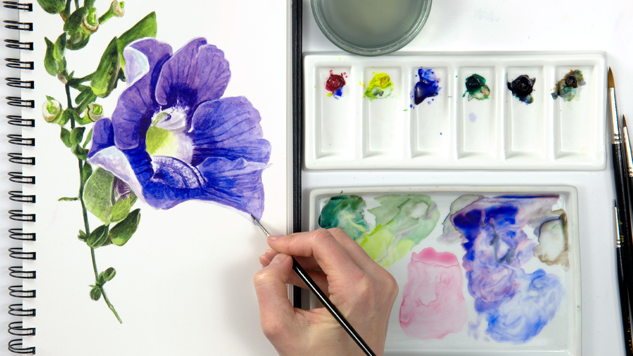 How to paint a realistic blue flower in watercolor - Nature Studio