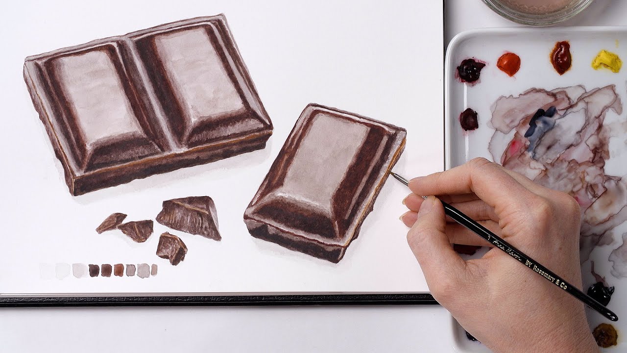 How to paint realistic chocolate in watercolour - Nature Studio