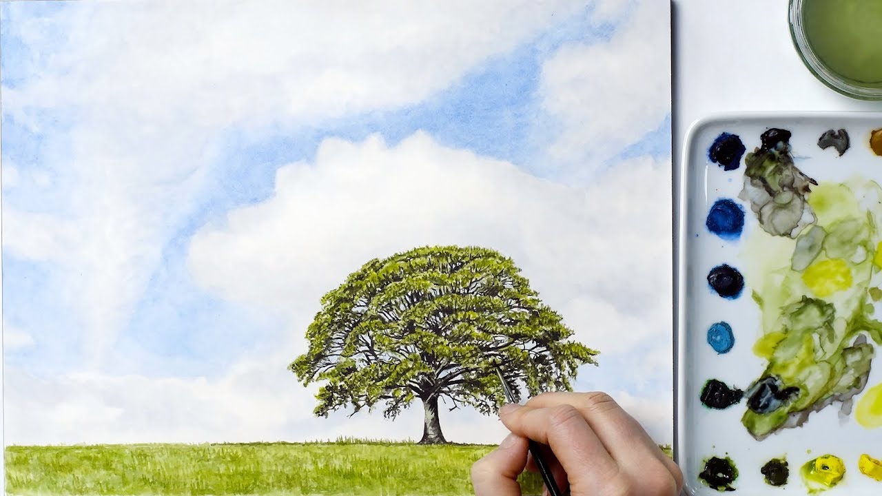 How to paint realistic trees and grass in watercolour - Nature Studio